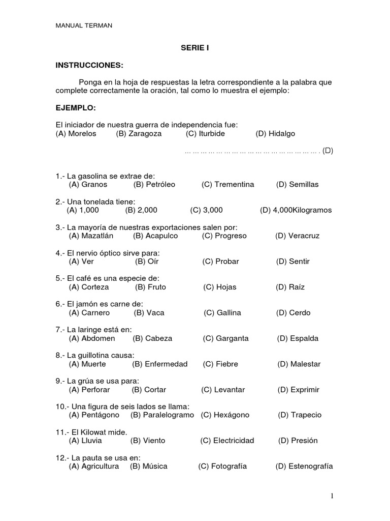 Cuadernillo Terman Merril y Hoja de Respuestas | PDF | Naturaleza