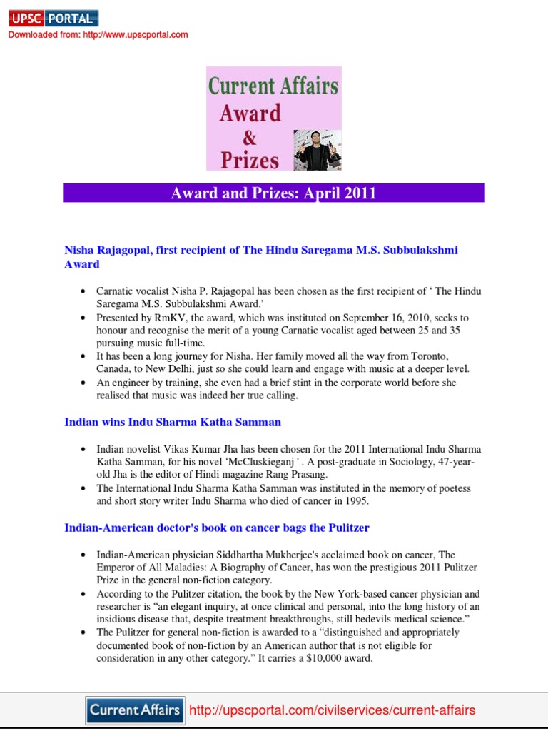 Award and Prizes: April 2011: Nisha Rajagopal, First Recipient of The ...