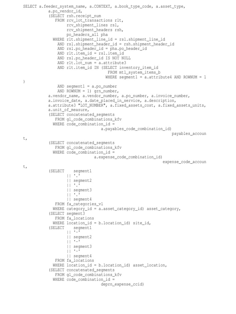 Query To Pick Data From Mass Addtions Table | PDF