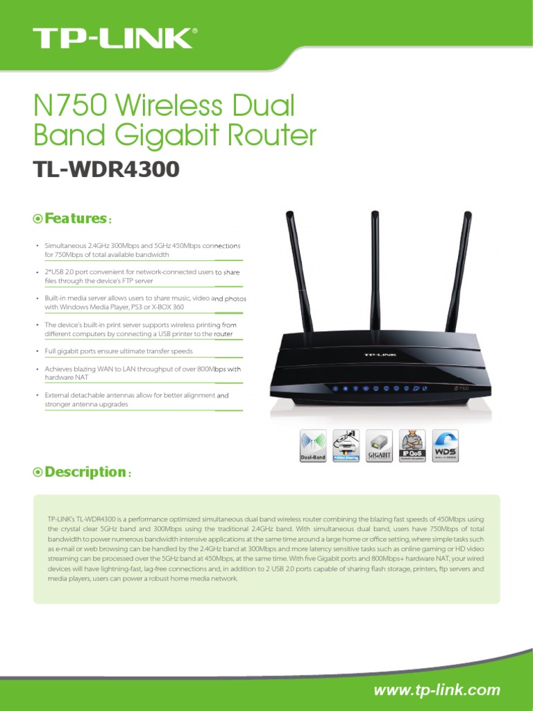TL WDR4300 Datasheet | PDF | Usb | Computer Networking