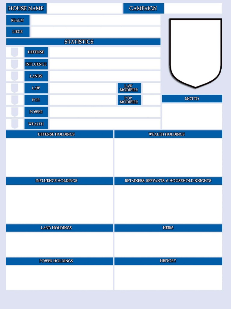 A Song of Ice and Fire Roleplaying - House Sheet | PDF