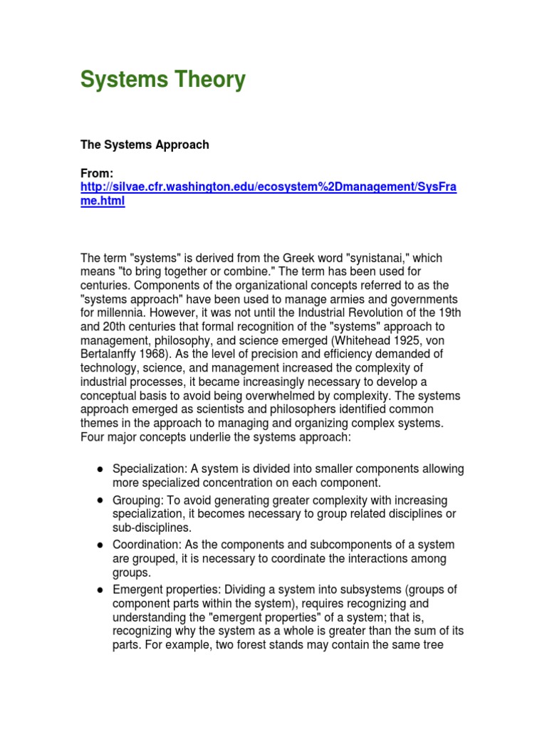 Systems Approach Theory | PDF | Systems Thinking | System