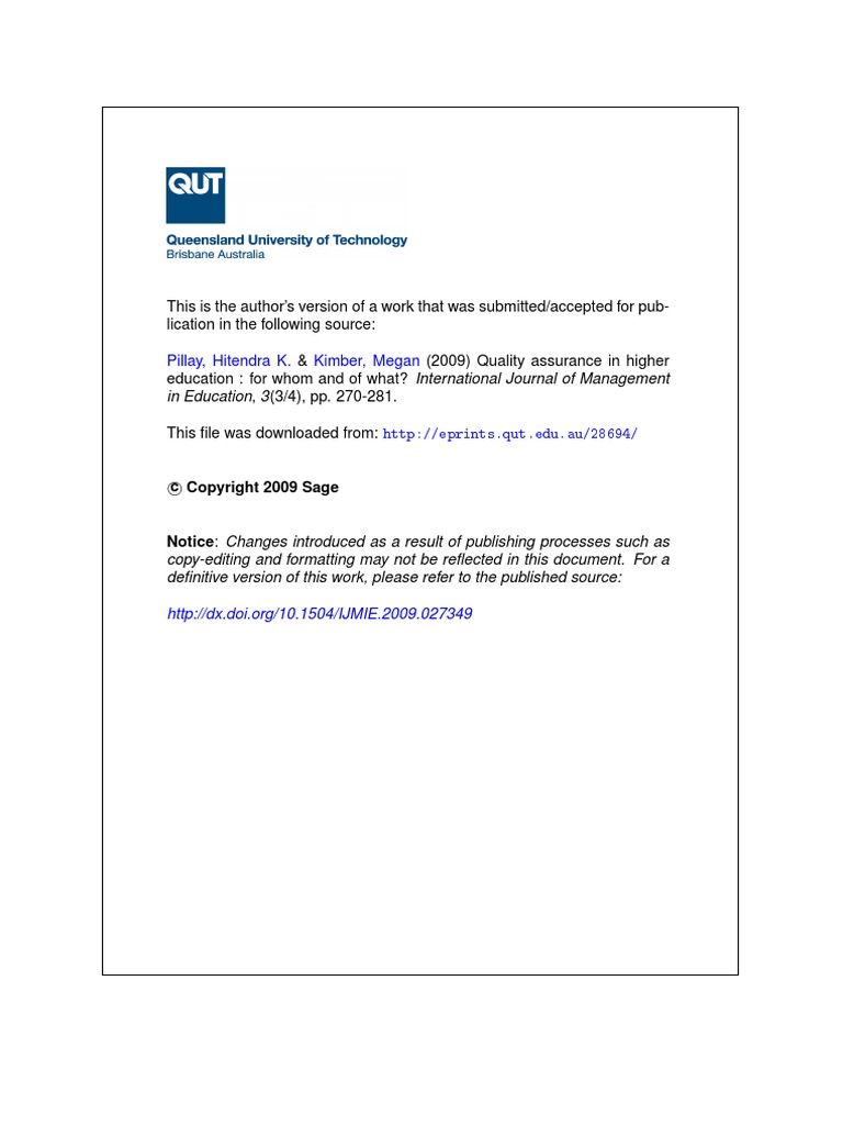 Quality Assurance Pdf Higher Education University And College