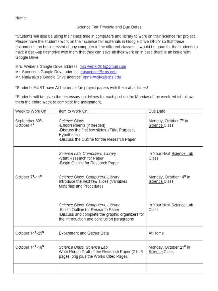 Science Fair Project Timeline & Deadlines | PDF | Academic Publishing ...