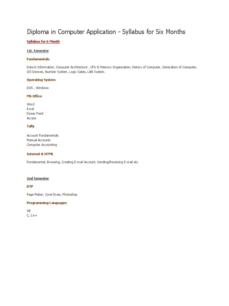 DCA 6-Month Course Syllabus | PDF