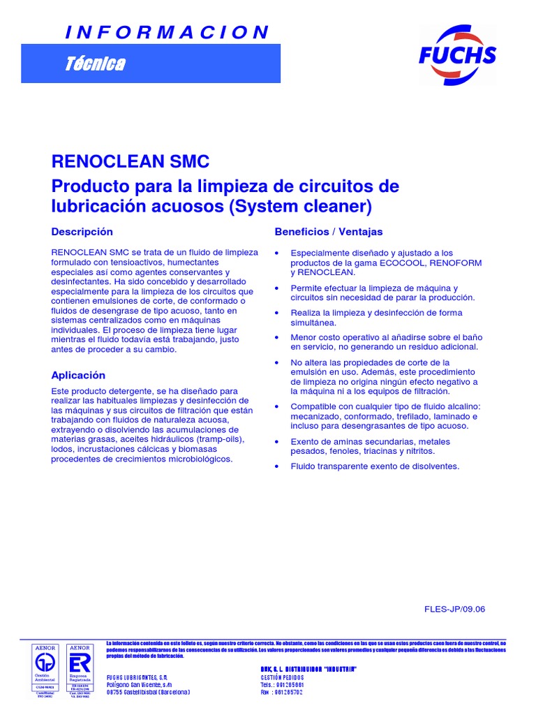 Limpieza de Circuitos con RENOCLEAN SMC | PDF | Detergente | Emulsión