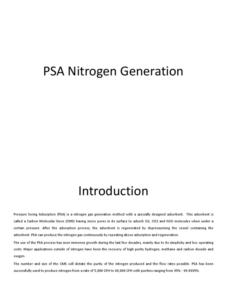 PSA Nitrogen Generation Overview | PDF | Adsorption | Phases Of Matter