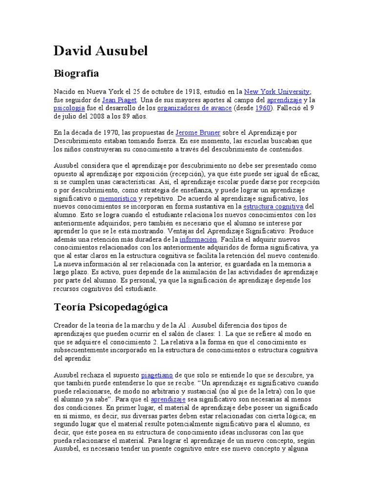 David Ausubel | PDF | Teoría de la educación | Ciencia cognitiva