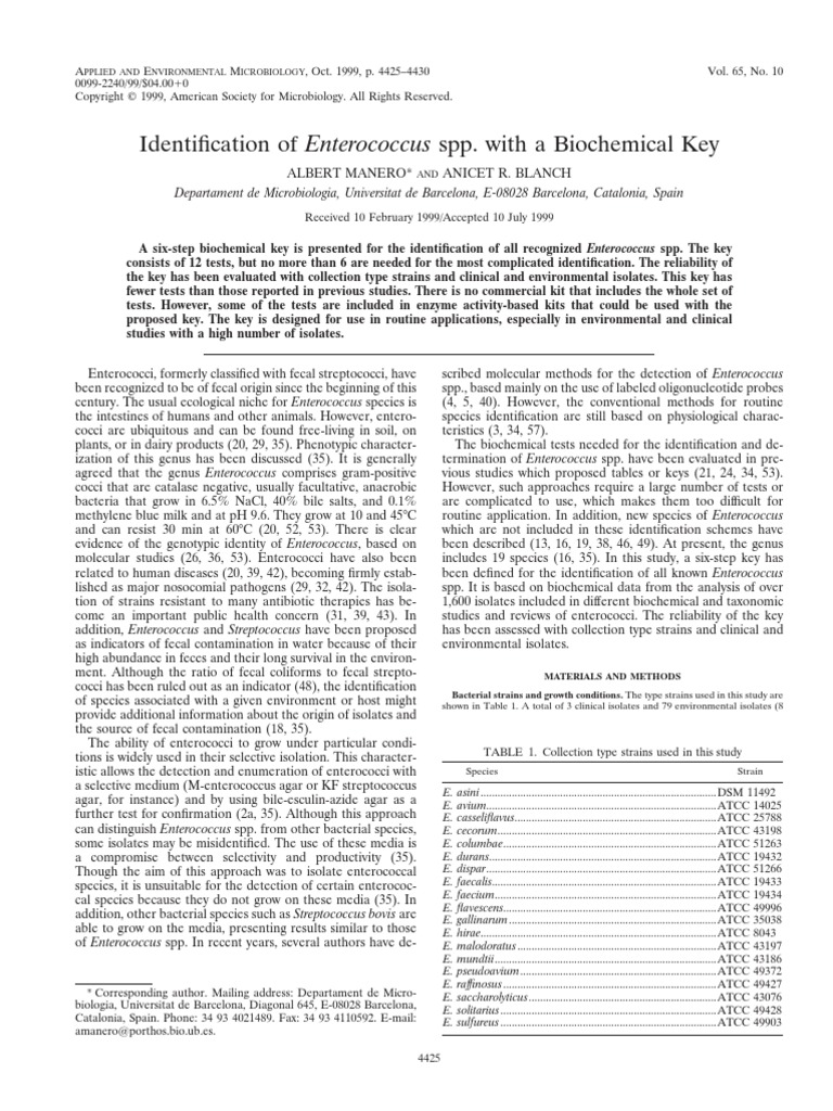 Biochemical Test For Enterococcus SP | PDF | Microbiology | Biology