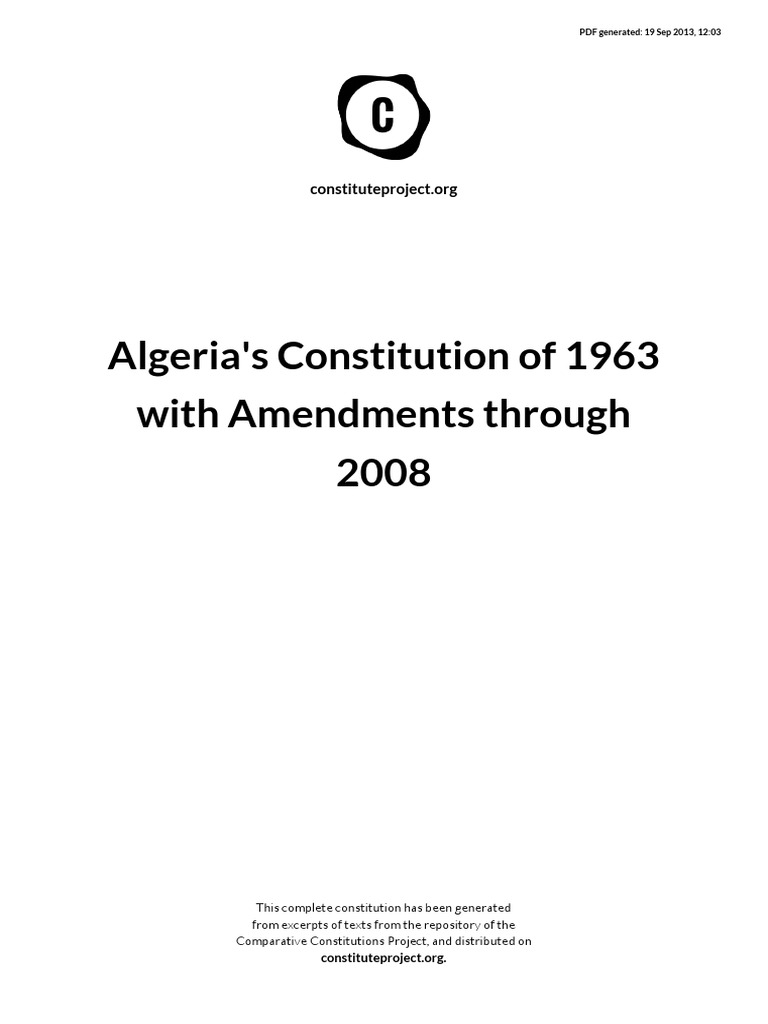 Algeria's Constitution of 1963 With Amendments Through 2008 | PDF ...
