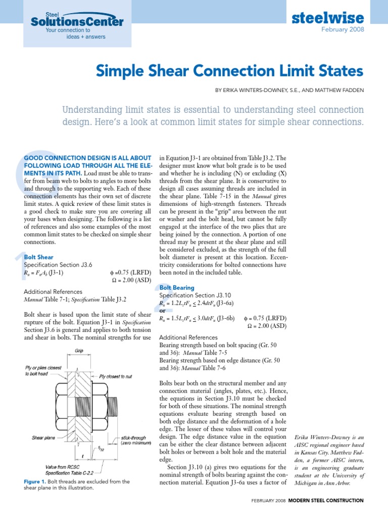 Simple Shear Connections Steelwise | Yield (Engineering) | Screw