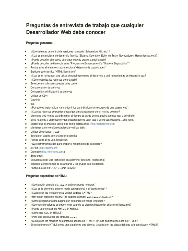 Preguntas Clave para Desarrolladores Web | PDF | Script Java | Hojas de estilo en cascada