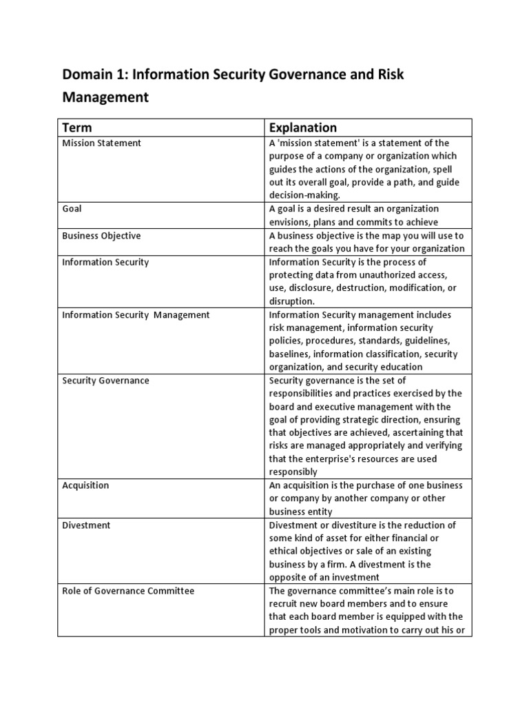 Domain 1: Information Security Governance and Risk Management | PDF ...