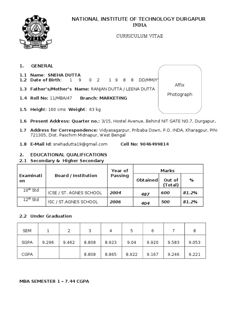 Nit CV Format | PDF | Foods | Food And Drink