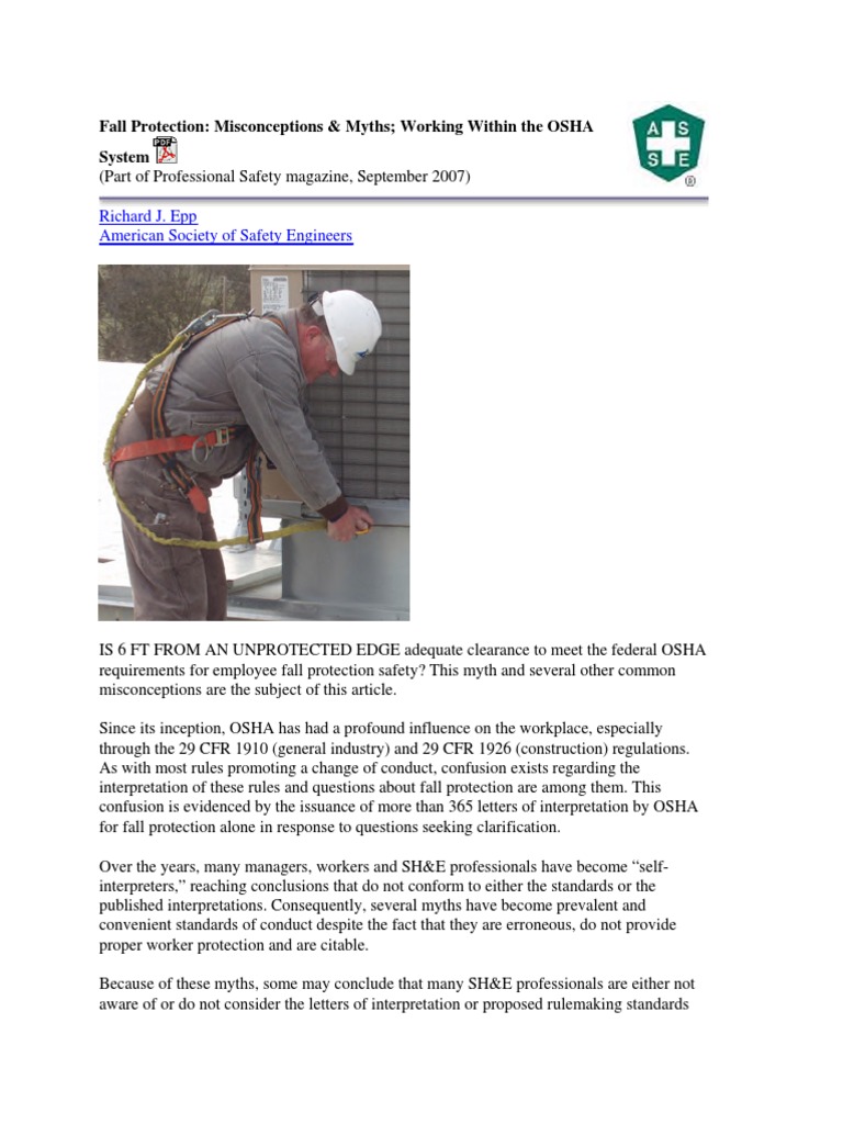 Fall Protection Misconceptions and Myths PDF | PDF | Occupational ...