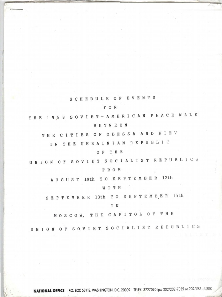Schedule of Events For The 1988 Soviet-American Peace Walk | PDF | Unrest