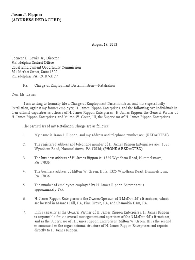 McDonald's Employee's EOC Letter | PDF | Equal Employment Opportunity ...