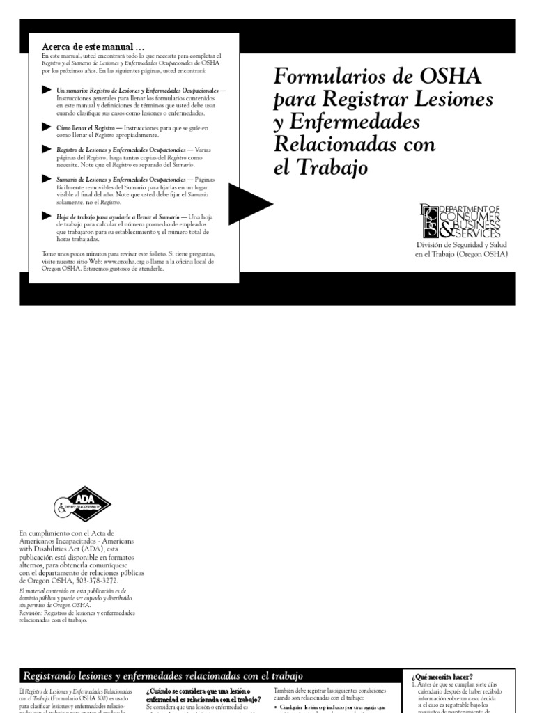 Formulario Osha Lesiones y Enfermedades Ocupacionales | Primeros ...