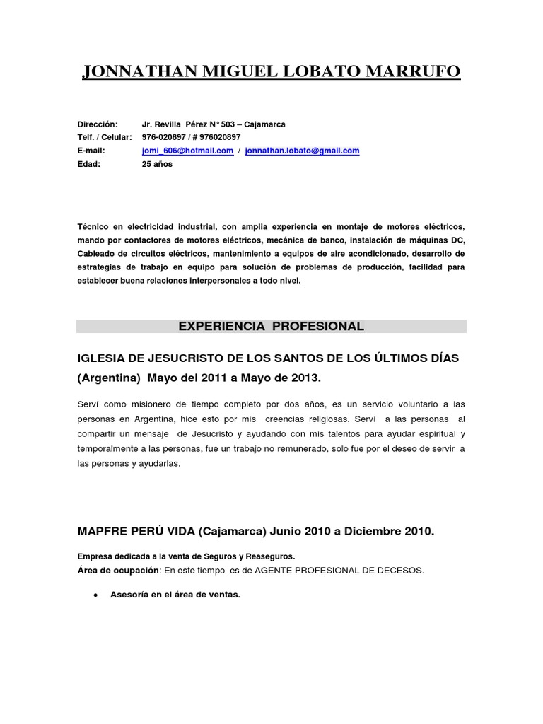 CV Lobato Marrufo 2 | PDF | Electricista | Ingenieria Eléctrica