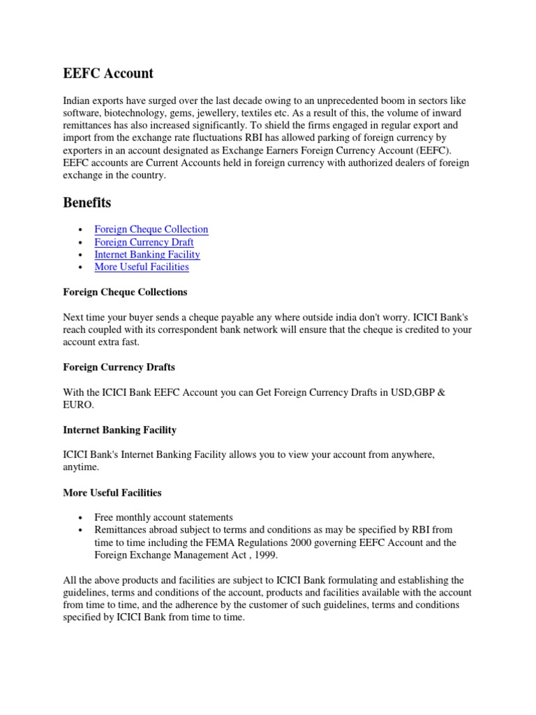 EEFC Account | PDF | Credit (Finance) | Payment Protection Insurance