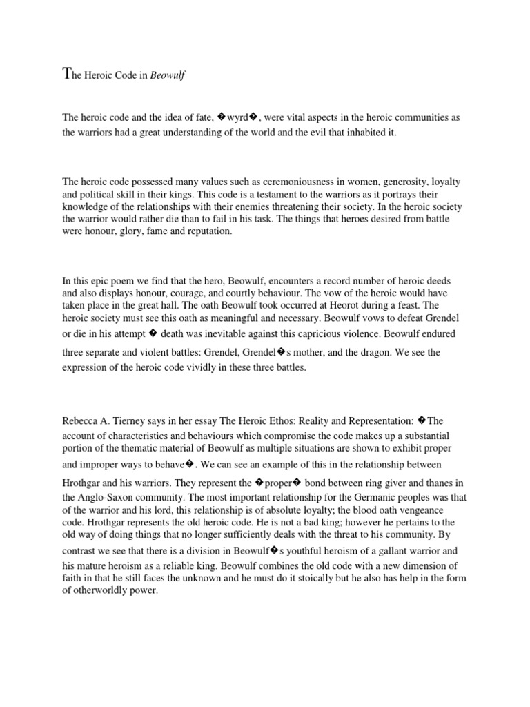 The Heroic Code in Beowulf | PDF | Beowulf | Hero