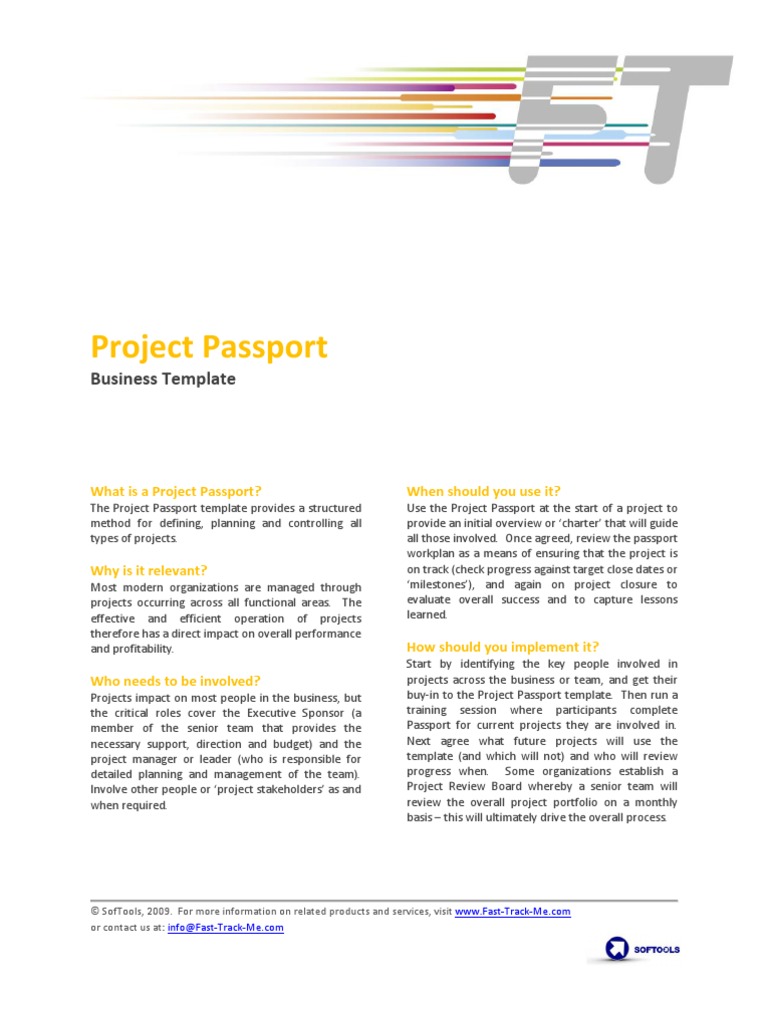 FTM Business Template - Project Passport | PDF | Project Management | Risk