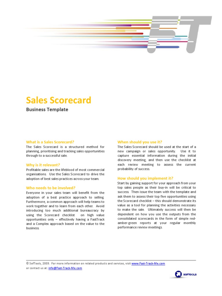 FTM Business Template - Sales Scorecard | PDF | Sales | Marketing