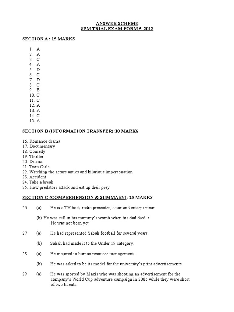 Answer Scheme SPM Trial Exam Form 5, 2012 Section A: 15 Marks | PDF ...