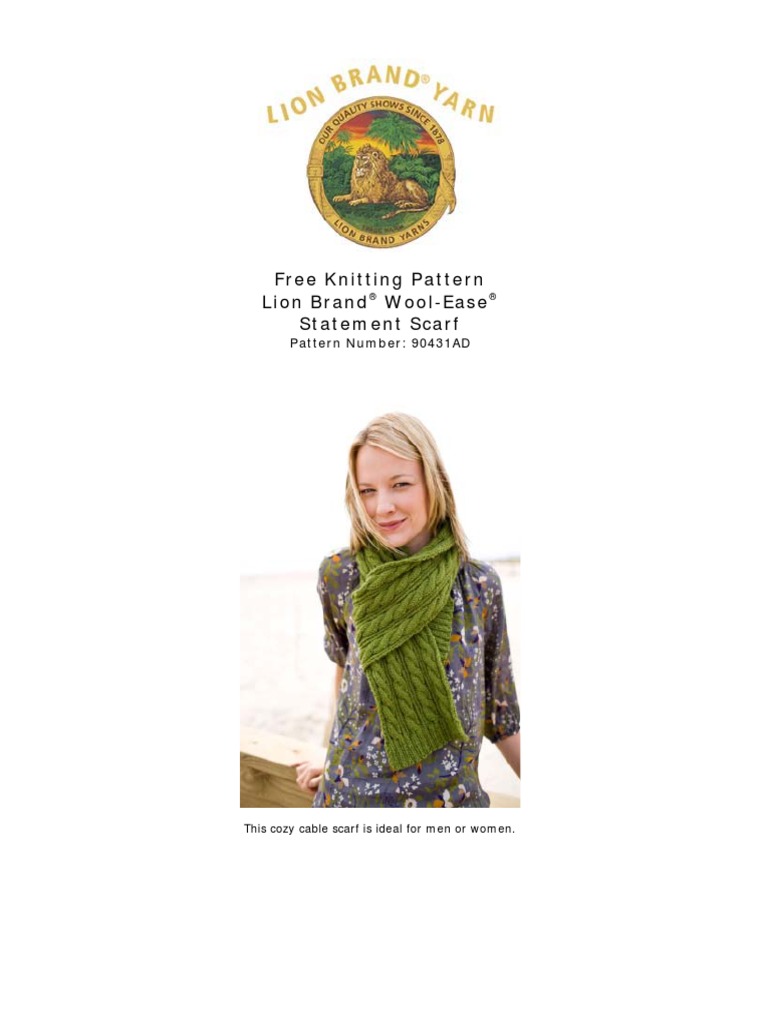 Free Knitting Pattern Lion Brand Wool-Ease Statement Scarf | PDF ...