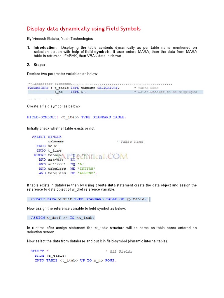 Display Data Dynamically Using Field Symbols | Variable (Computer ... Display Data Dynamically Using Field Symbols | Variable (Computer ...