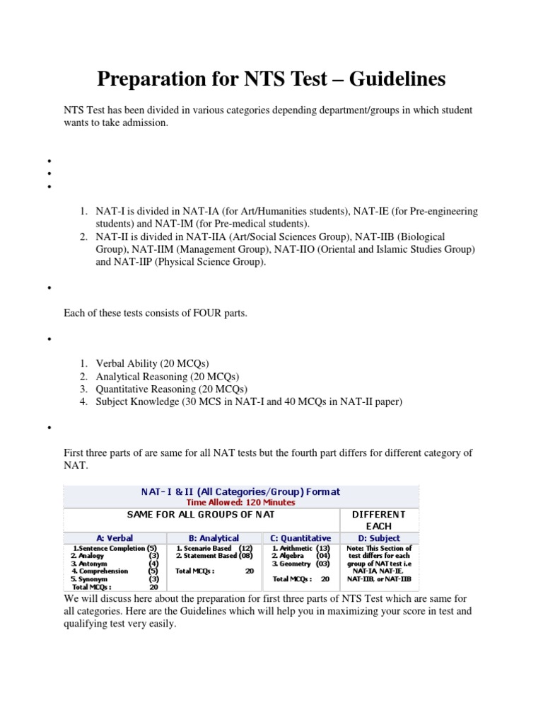 Preparation For NTS Test | PDF | Reading Comprehension | Area