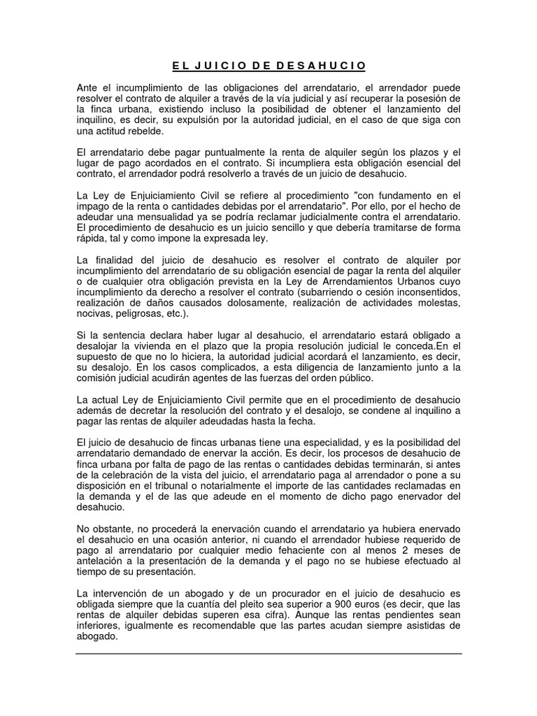 Juicio de Desahucio: Proceso y Requisitos | PDF | Desalojo | Alquiler