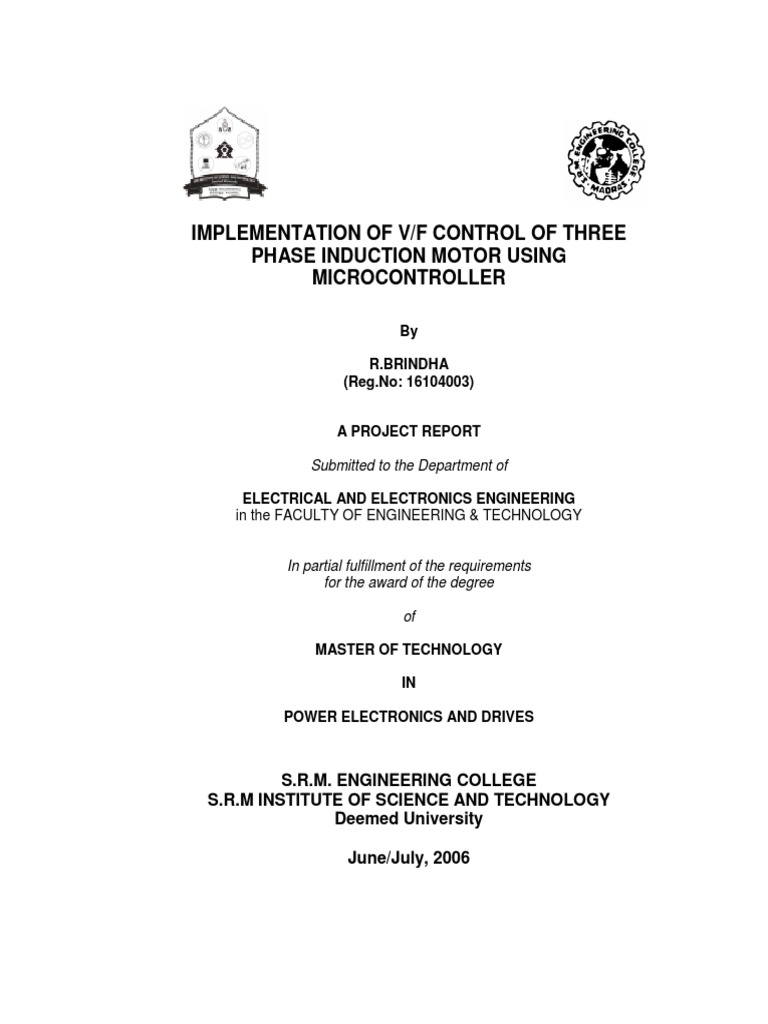 Implementation Of V F Control Of Three Phase Induction Motor Using Microcontroller Pdf Power