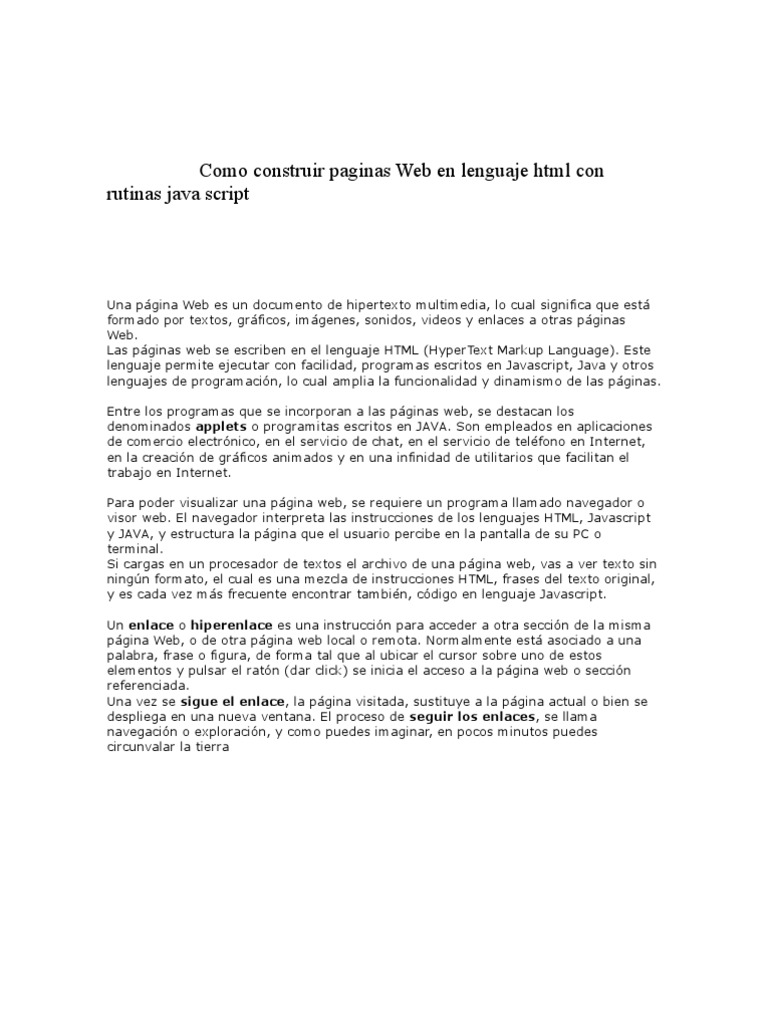 Como Construir Paginas Web en Lenguaje HTML Con Rutinas Java Script ... Como Construir Paginas Web en Lenguaje HTML Con Rutinas Java Script ...