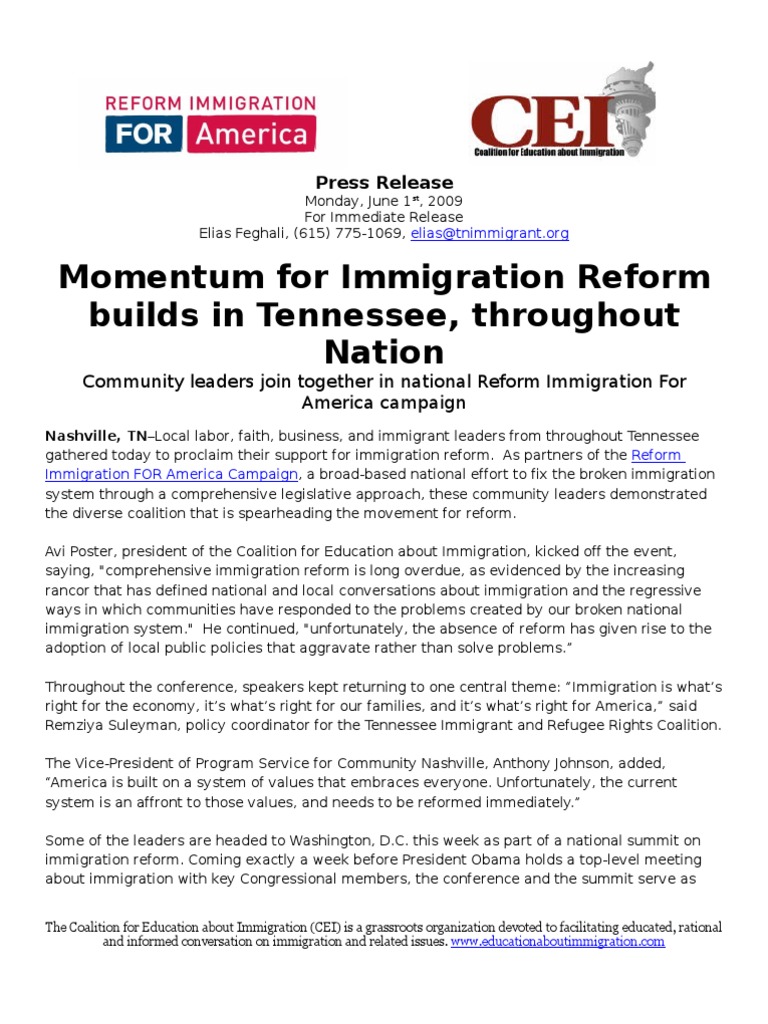 Reform Immigration For America Kicks Off in Nashville | PDF ...