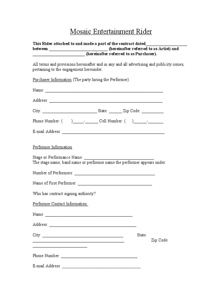 Mosaic Entertainment Rider Template | PDF | Disc Jockey | Government
