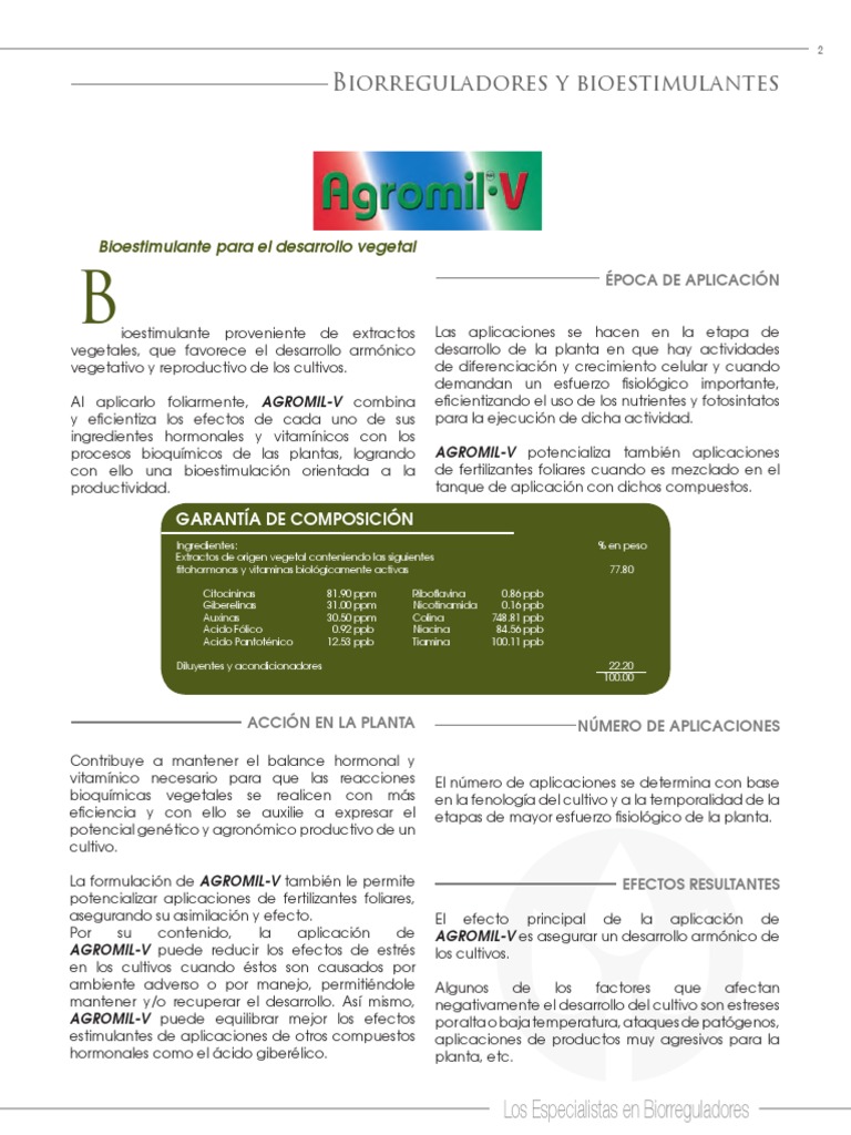 Bioestimulante AGROMIL-V: Uso y Beneficios | PDF | Comida y bebida | Plantas