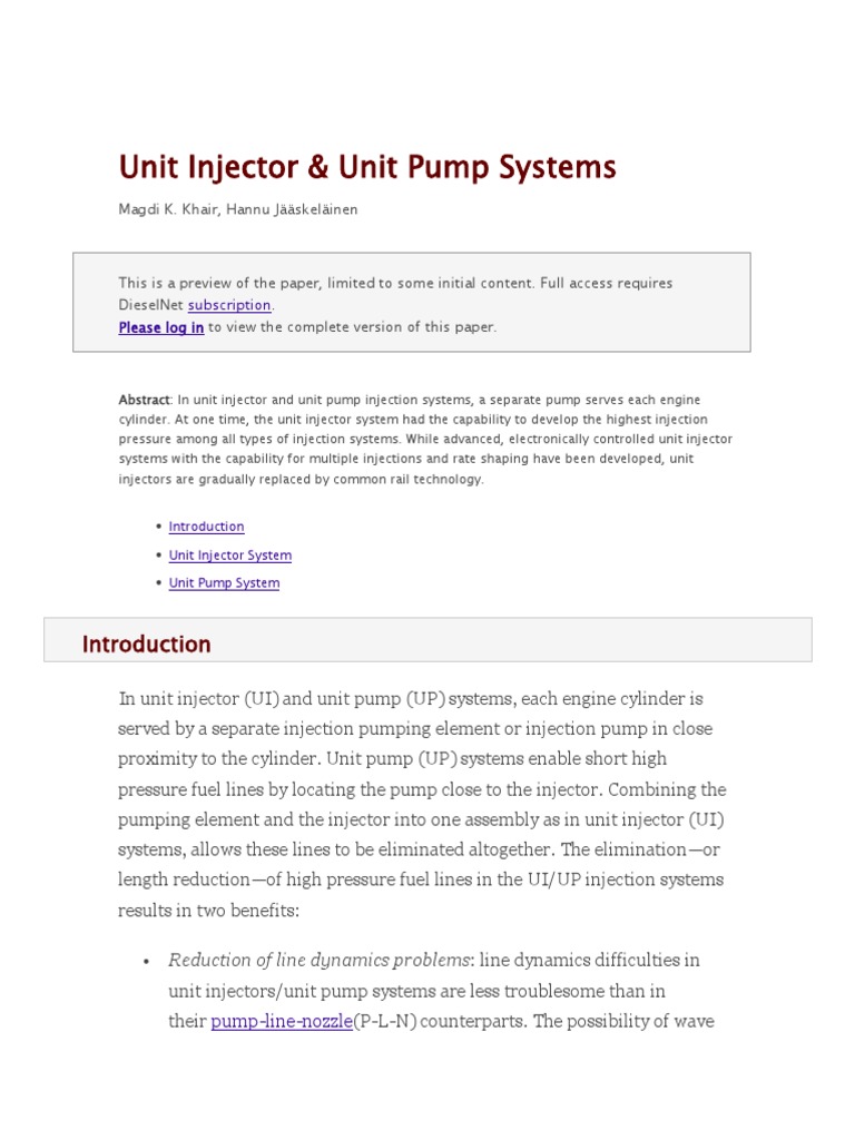 Unit Injector & Unit Pump System | PDF | Fuel Injection | Diesel Engine