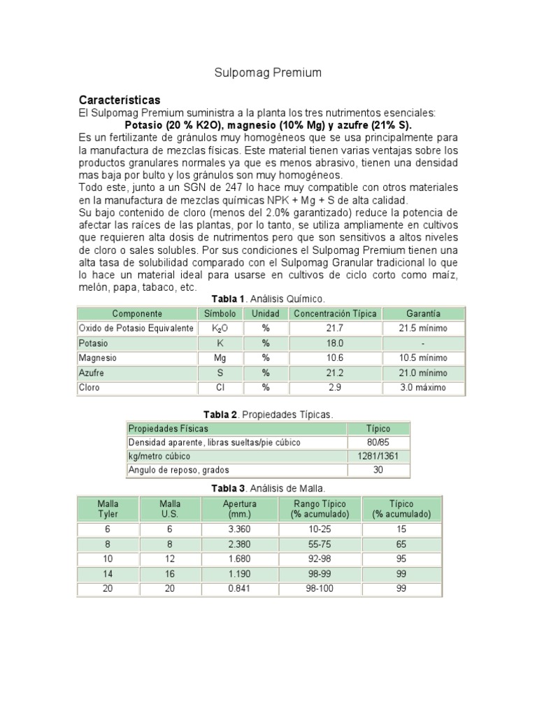 Sulpomag Premium Ficha Tecnica | PDF