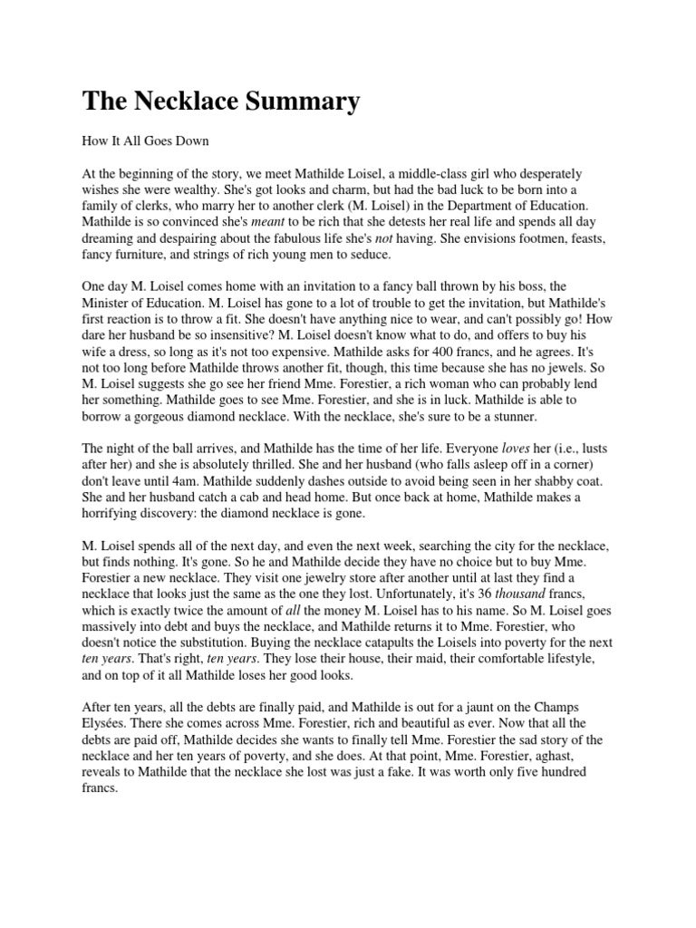 The Necklace Summary | PDF