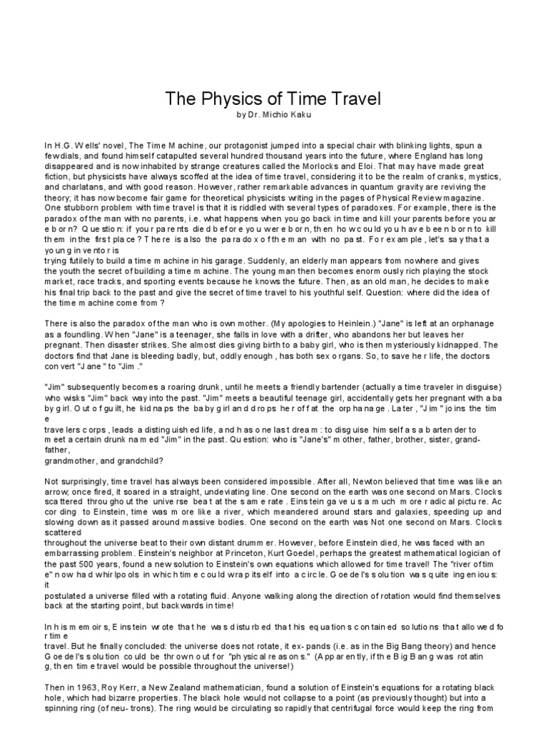 Michio Kaku - The Physics of Time Travel | PDF | Time Travel | Spacetime