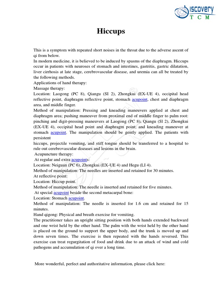 Traditional Chinese Medicine Approaches for Treating Hiccups through ...