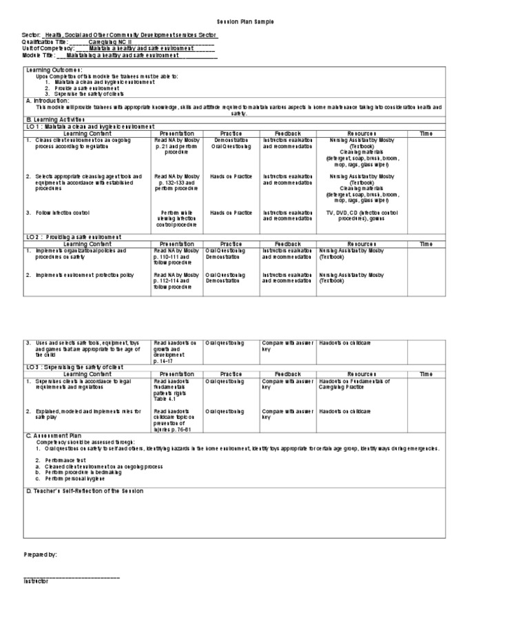 Session Plan Sample | PDF | Child Care | Relationships