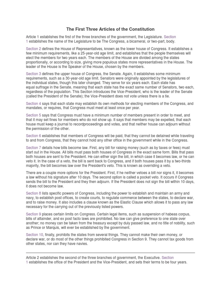Overview of Constitution's First Three Articles | PDF | Presidents Of ...
