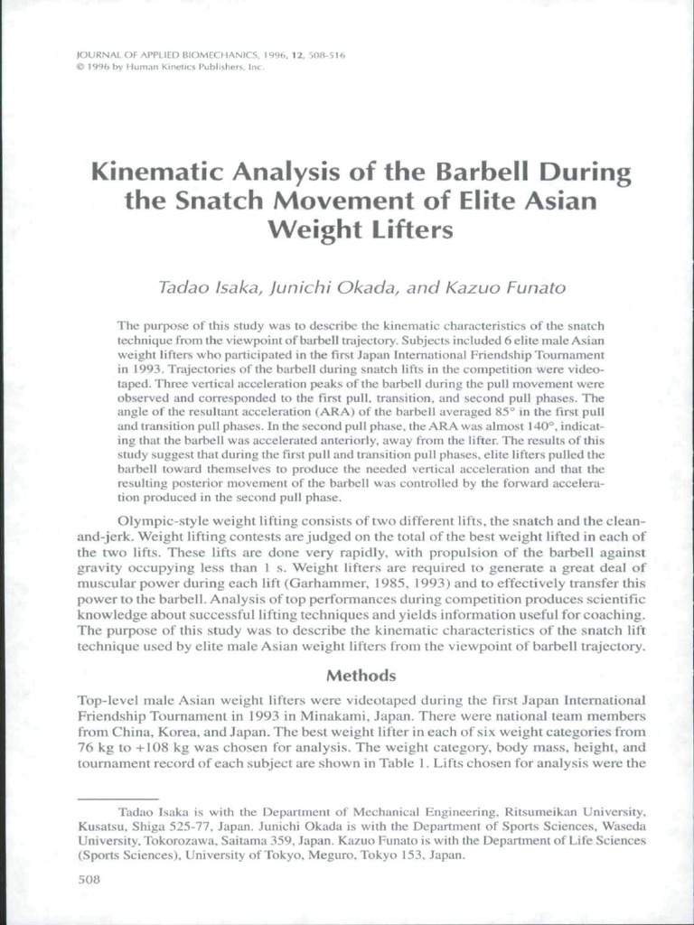 Snatch Analysis Isaka Et Al 1996 | PDF | Physics | Mechanics