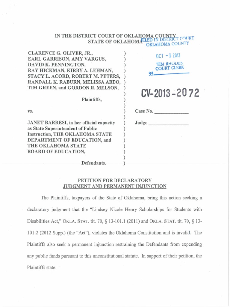 HB3393 131001 Plaintiff Petition For Declaratory Judgement | PDF