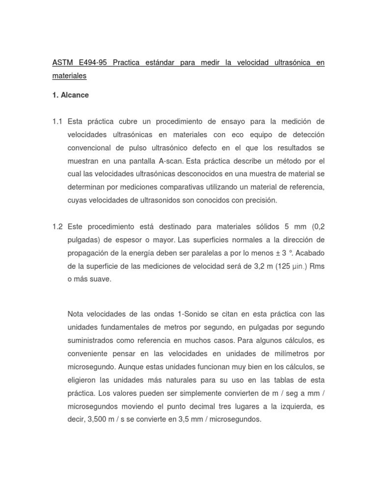 Astm E494 | PDF | Velocidad | Ultrasonido