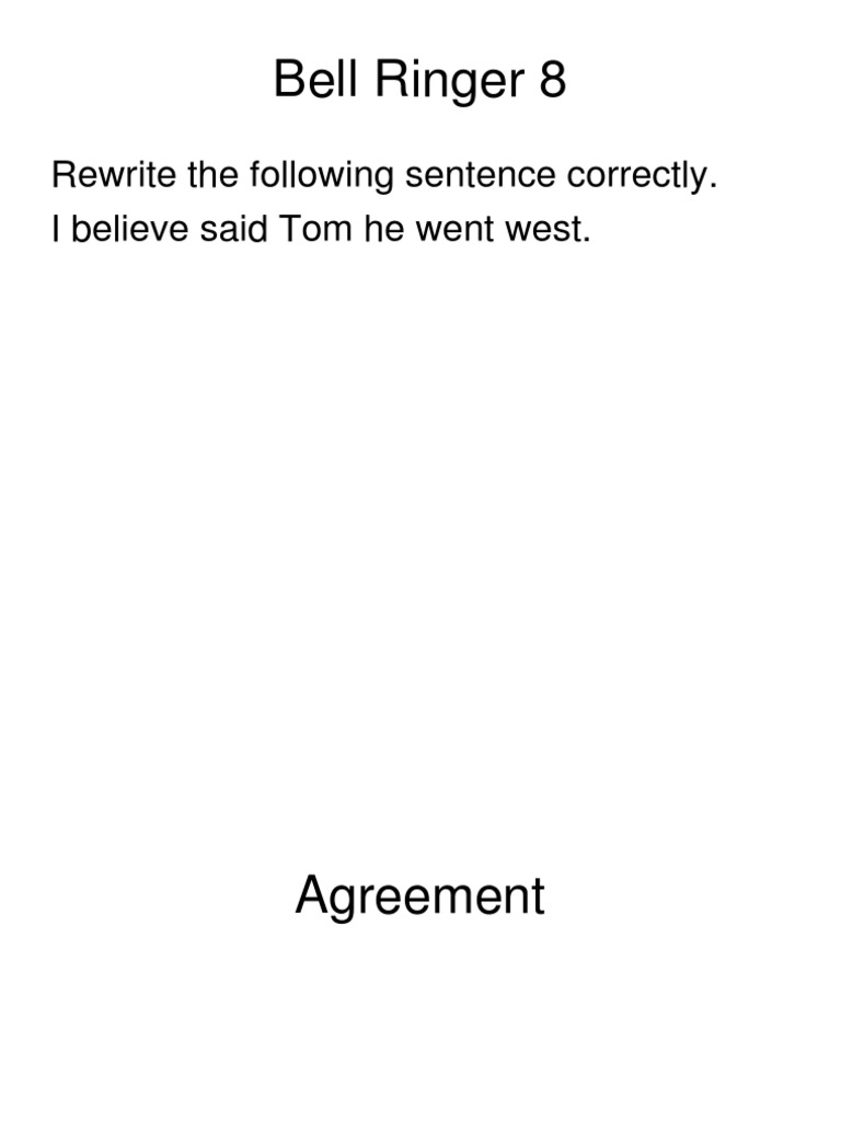Bell Ringer 8 Subject Verb Agreement Notes 13 14 Pdf Plural