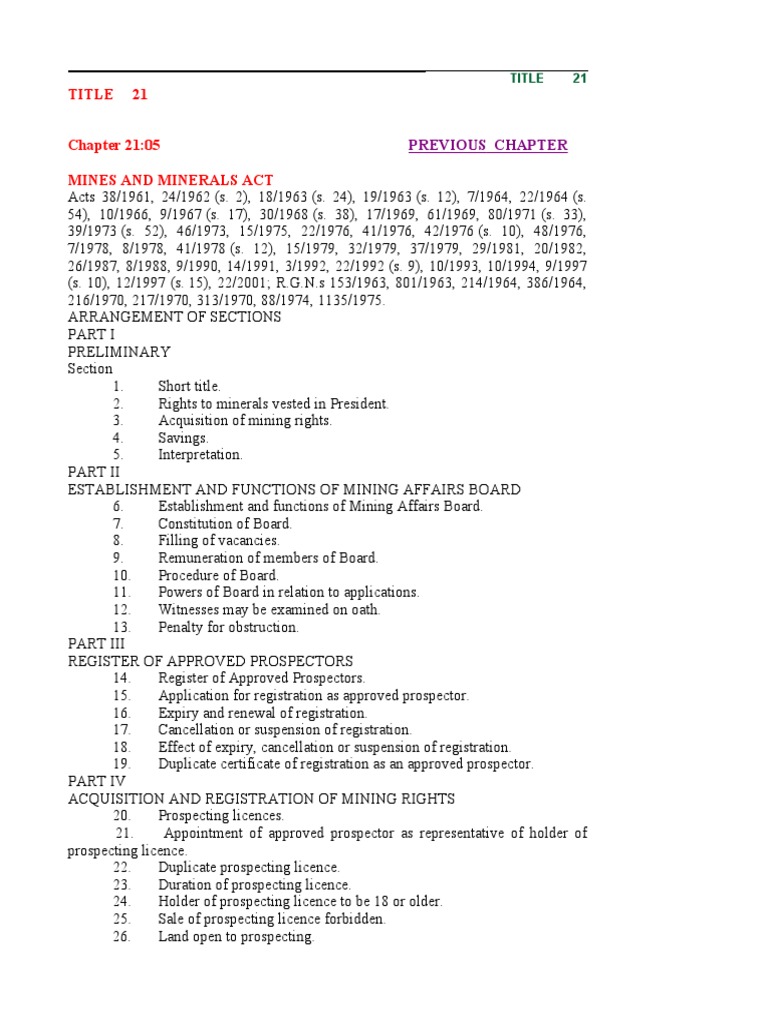 Zimbabwe Mines and Minerals Act Chap 21 05 | PDF | Eminent Domain | Mining