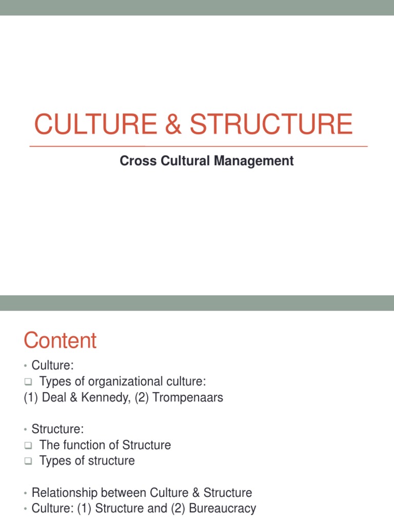 Culture and Structure | PDF | Organizational Culture | Organizational ...